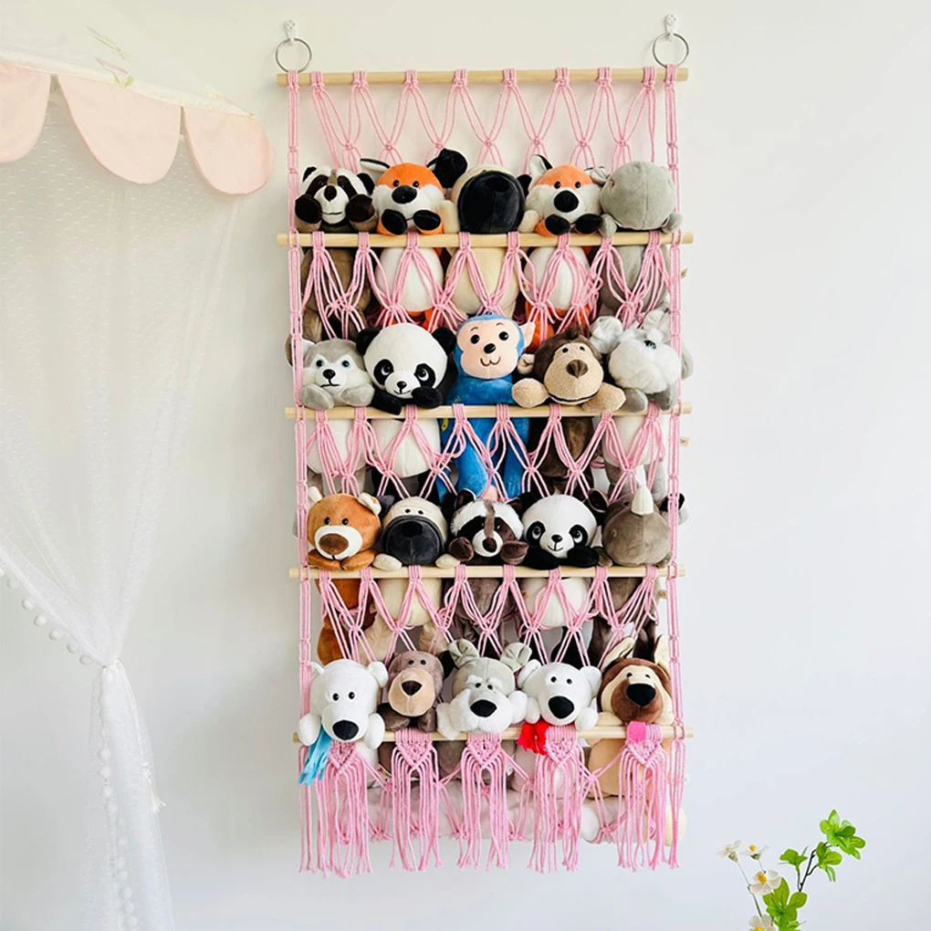 Stuffed Animal Storage Woven Net Bohemian Toy Shelf For Stuffed Animals ...