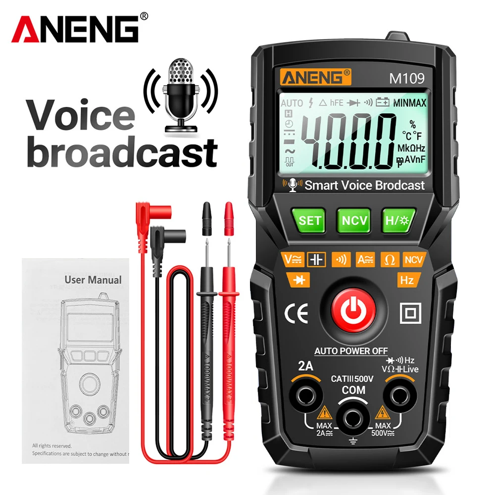 ANENG M109 4000 Count Smart Voice Broadcast Multimeter Current Voltage ...