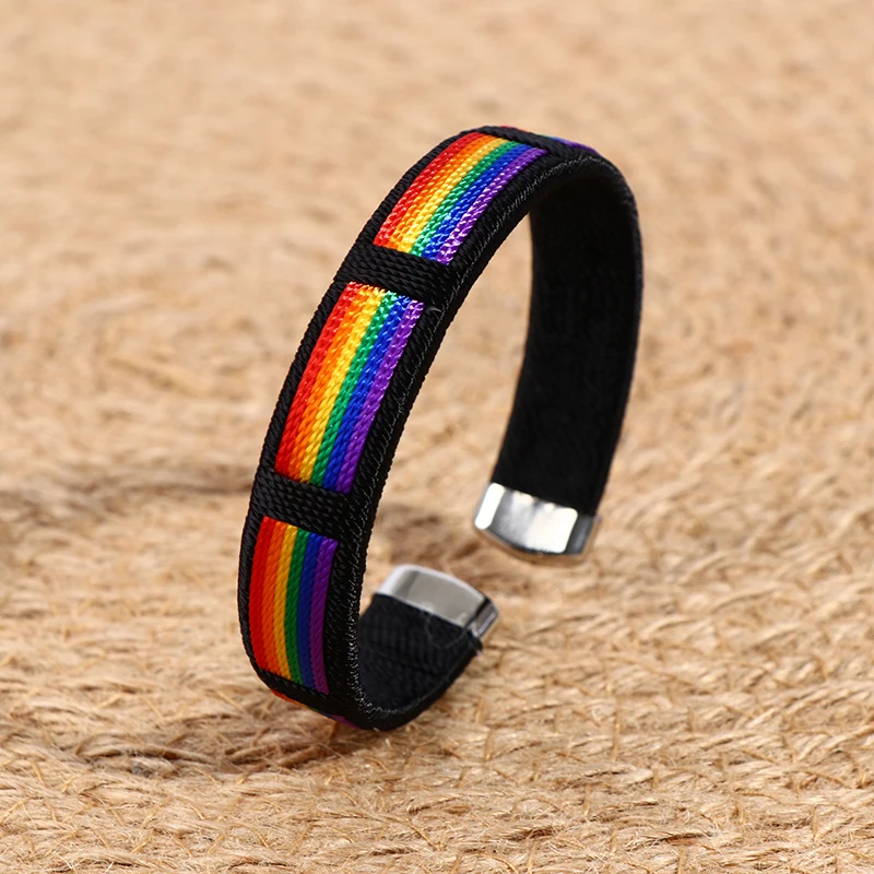 Pride-Rainbow-LGBT-Gay-Bracelets-for-Women-Men-Lesbian-Gay-Bisexual-Transgender-Open-Cuff ...