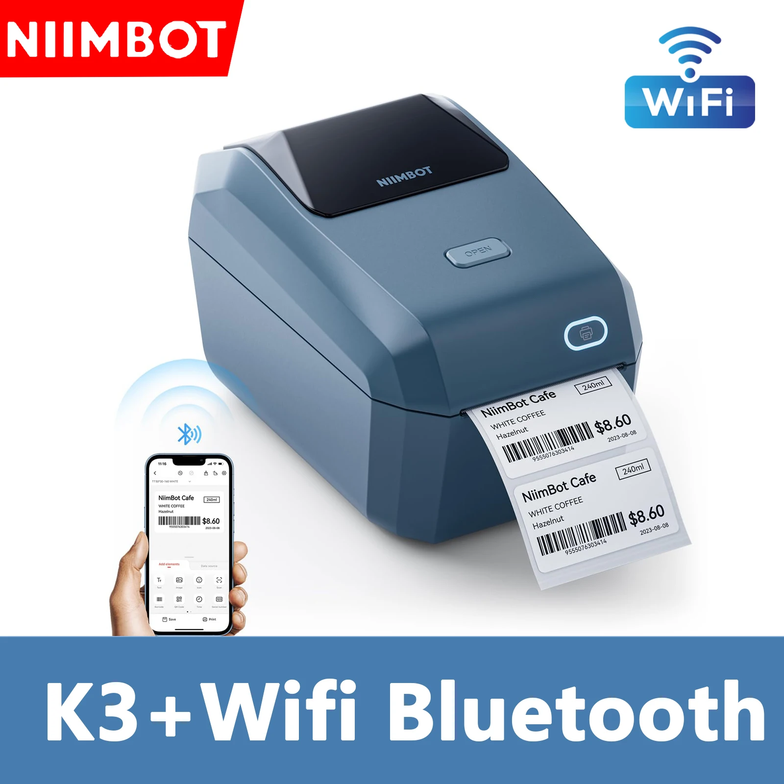 Niimbot-K3-Mini-Barcode-Label-Printer-80mm-3-Inch-Thermal-Wireless ...