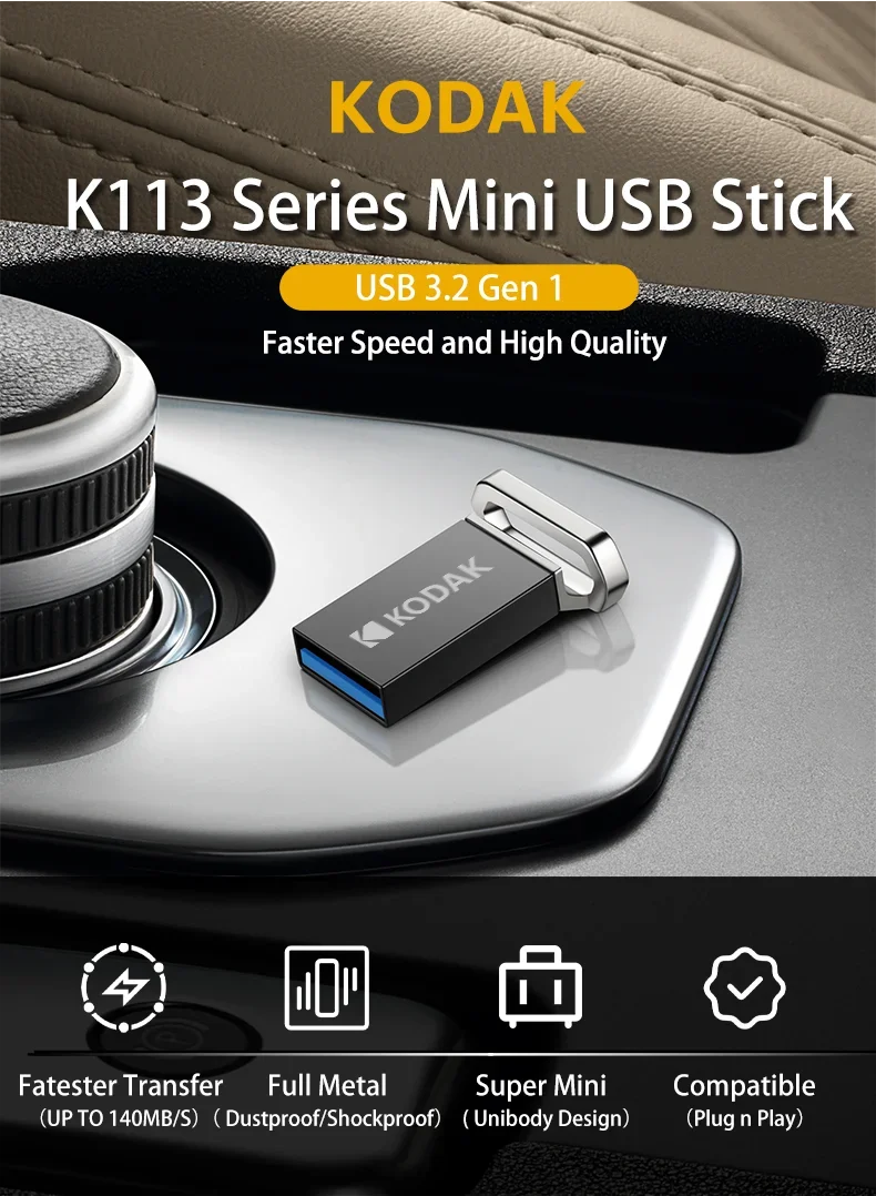 Kodak USB3.2 Pendrive K113 32 ГБ 64 ГБ 128 ГБ Высокоскоростной 140 МБ/с Мини-металлический USB ...
