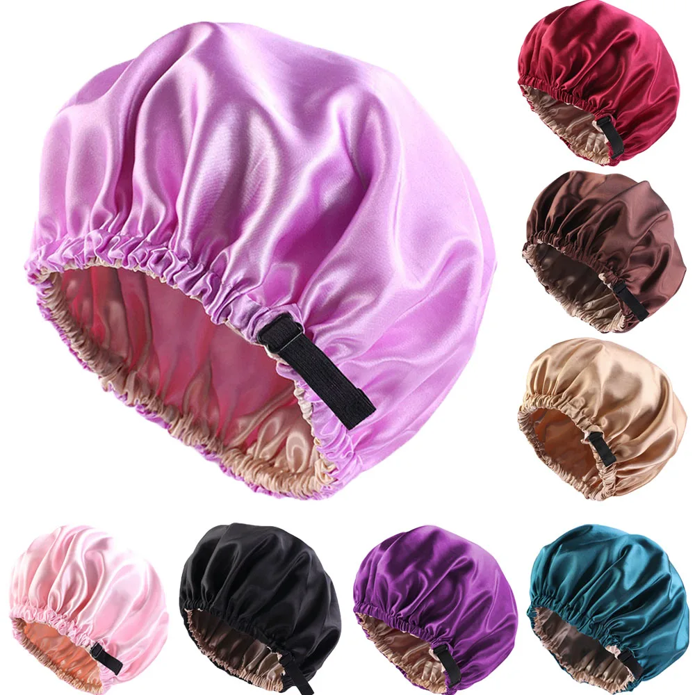 Silky-Satin-Bonnet-Hair-Cap-Double-Layer-Sleep-Night-Cap-Invis-vel-Flat ...