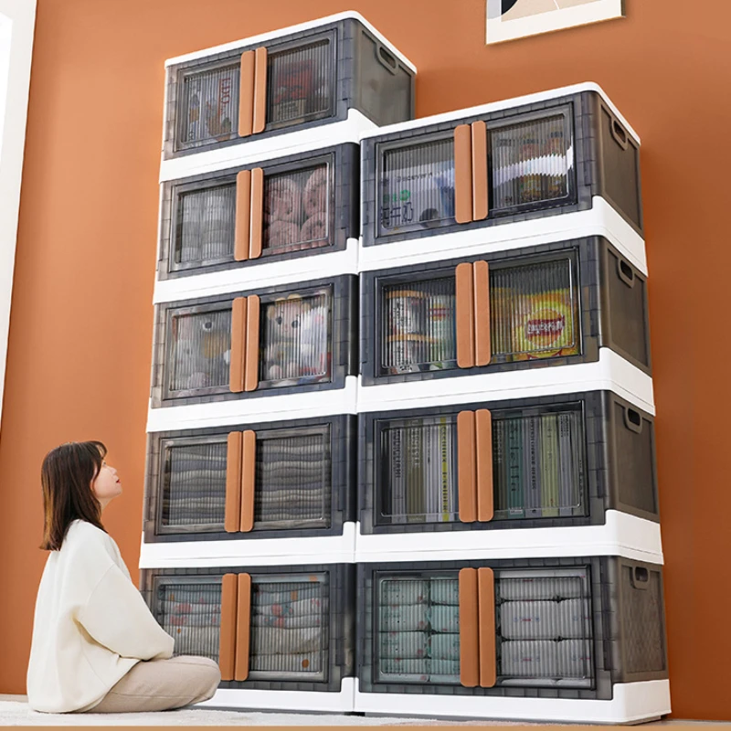 Folding Clothes Storage Box 95/45L Plastic Organizer Stackable Boxes ...