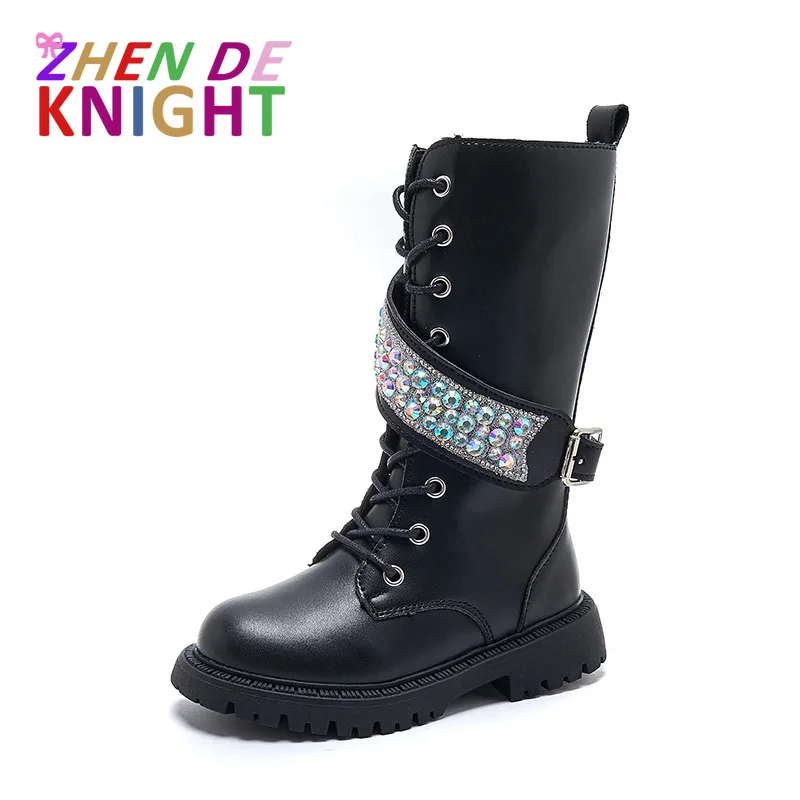 Botas-largas-de-cuero-para-ni-a-botines-de-barril-Alto-a-la-moda-con ...