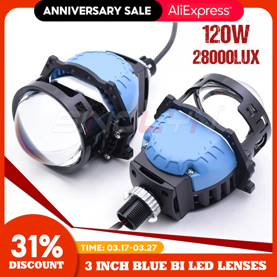 3 Inch Blue Bi LED Projector Lenses For H7 H4 H1 H11 9005 9006 ...