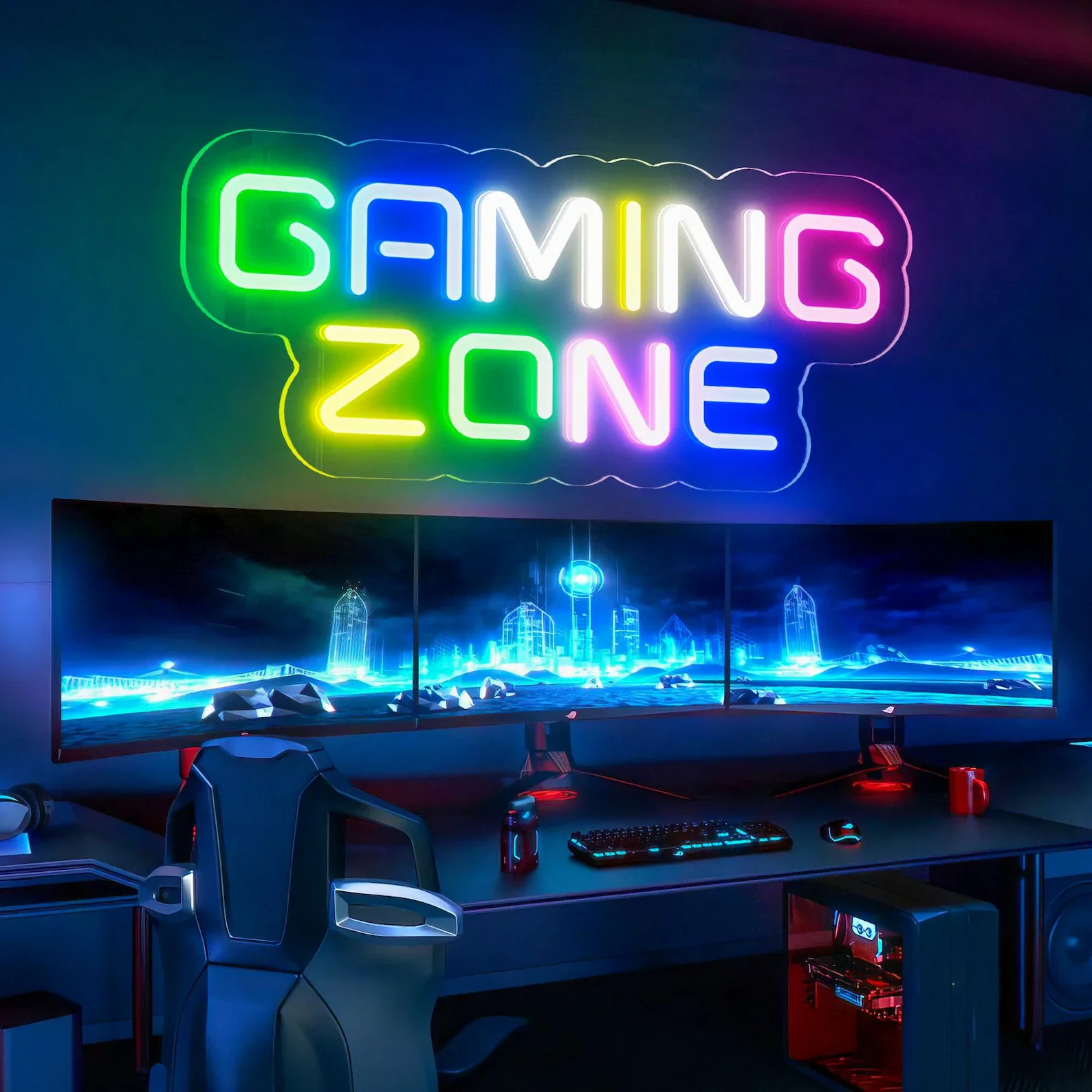 Gaming Zone Multicolor Neon Sign, Custom Gaming Room LED Neon Sign ...