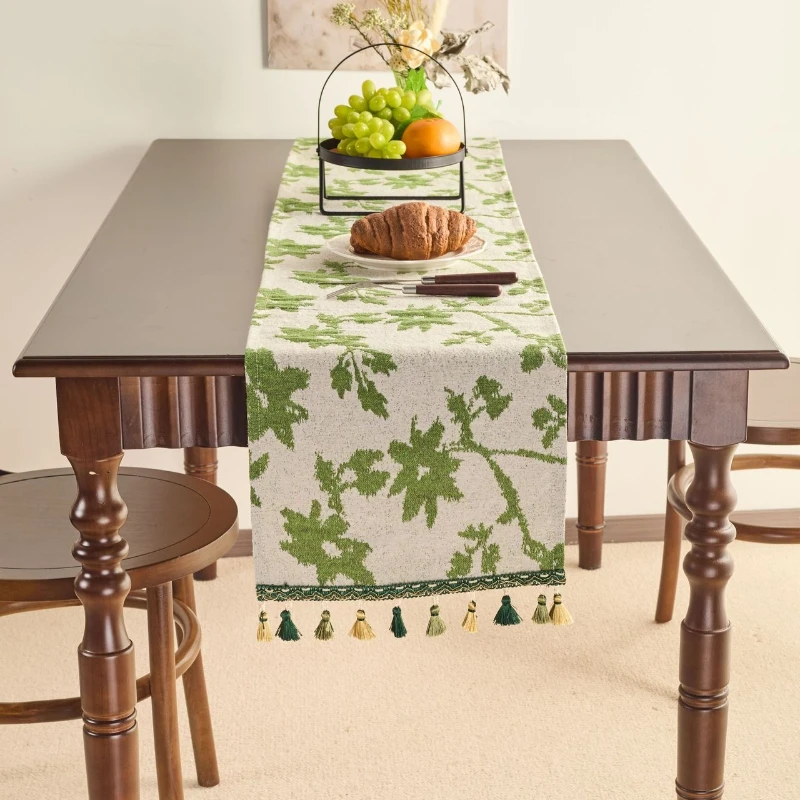 American Jacquard Table Runner Green Tassel Tea Flag Dining Table Decor ...