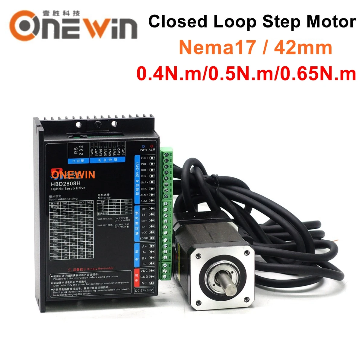 Nema17 0.4N.m 0.5N.m 0.65N.m Closed Loop Stepper Motor Kit 42mm With 2 Phase Hybrid Servo Driver ...