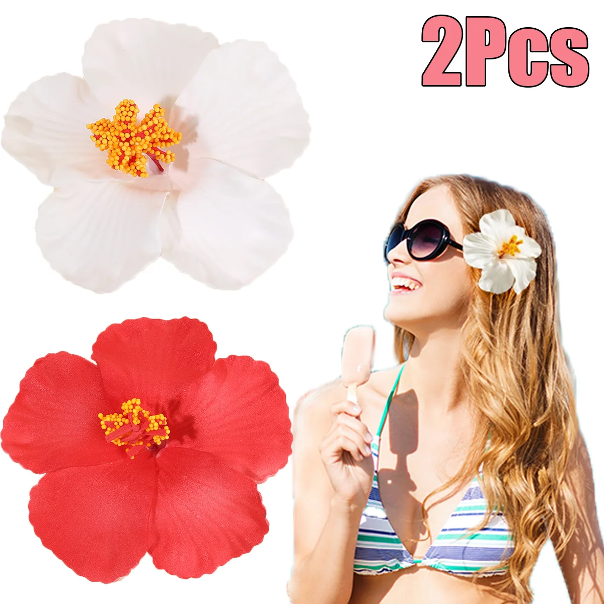 2Pcs Hawaiian Flower Hair Clips For Women Plumeria Hibiscus Hairpins ...