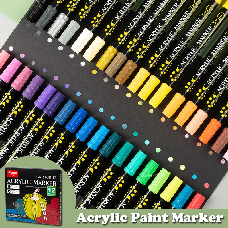 12/60 Colors Acrylic Paint Marker Extra Fine And Dots Tip Dual Head ...