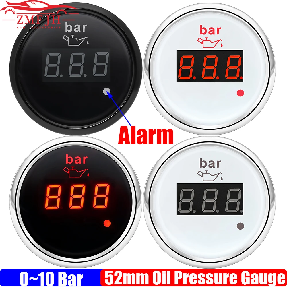 Digital 52mm Oil Pressure Gauge with Flashing Alarm Waterproof 0-10Bar ...