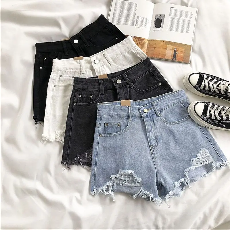 Casual-High-Waist-Denim-Shorts-Jeans-Women-Summer-Pocket-Tassel-Hole ...