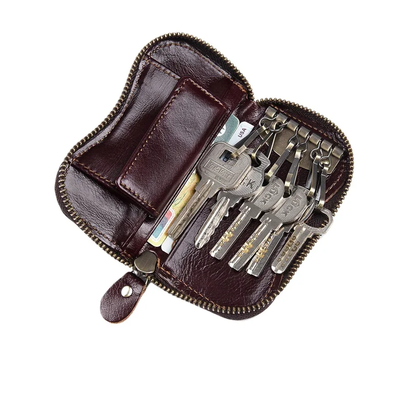 Key Case Multifunctional Zipper Leather Bag Men's Household Key Case ...