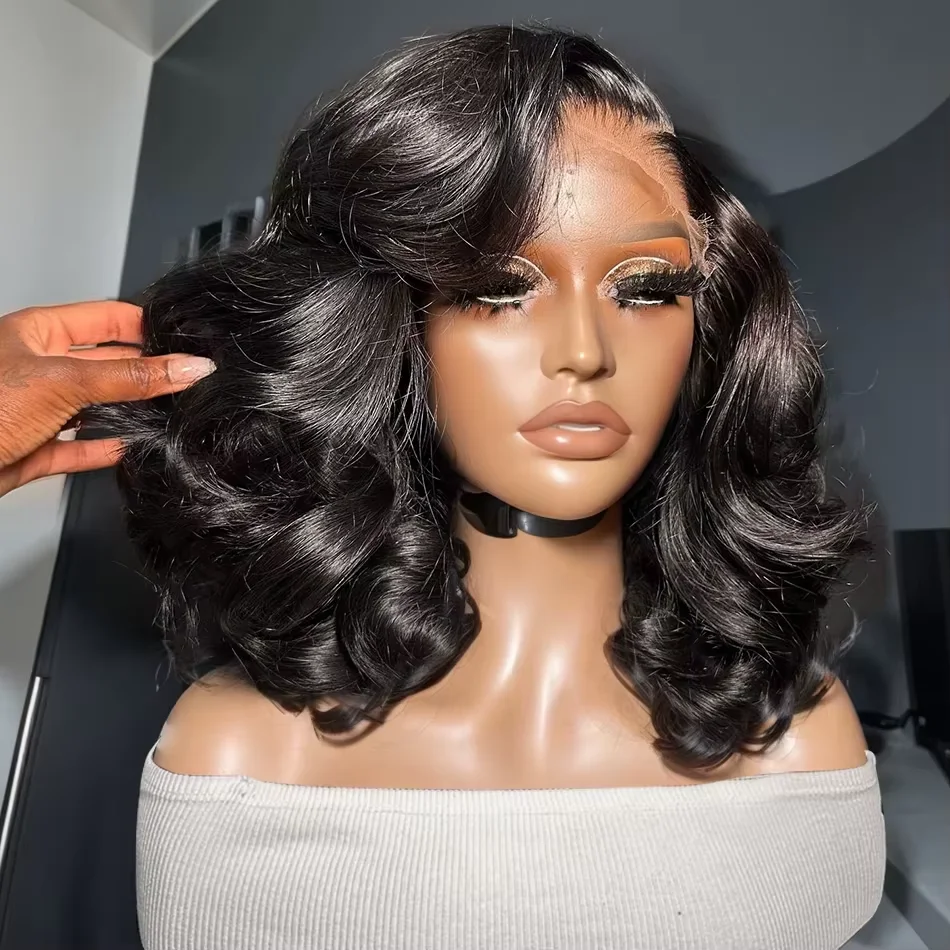 100% Malaysia Hair Bouncy Curly Front Wigs 230 Density Bob Wig Double ...