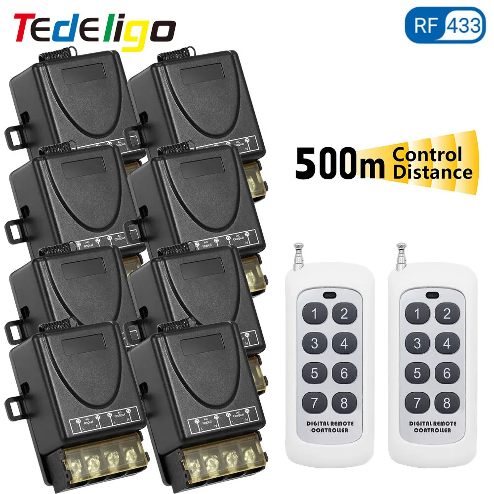 Tedeligo-RF-433MHz-110V-220V-230V-Light-Remote-Control-Switch-Wireless-500m-Transmitter-30A ...