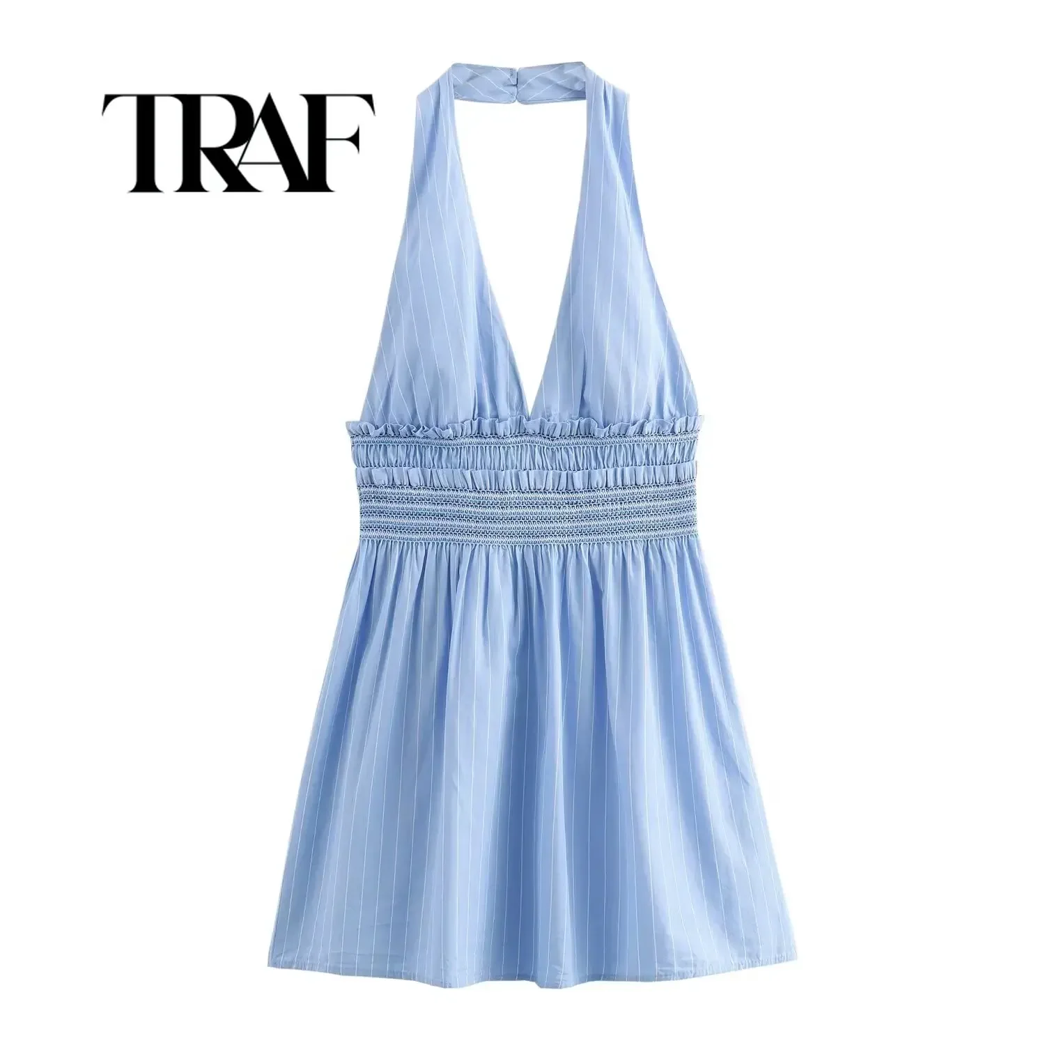 TRAF-Vestido-corto-sin-mangas-para-mujer-minifalda-con-cuello-de-pico-y ...