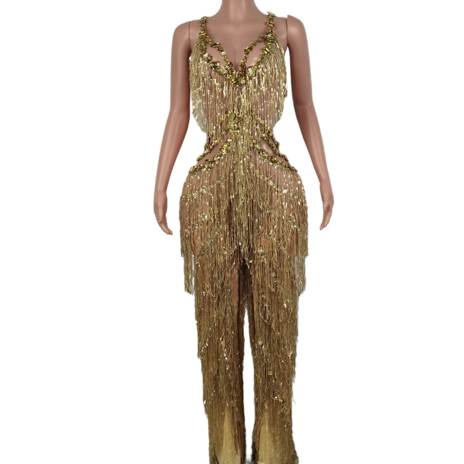 Women-Sleeveless-Jumpsuit-Sparkly-Gold-Sequins-Rhinestones-Rompers-Birthday-Outfit-Singer-Dancer ...