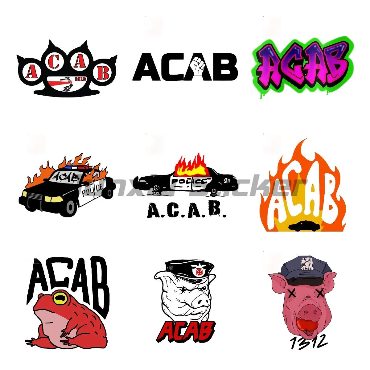 Burning Police Acab Vinyl Car Wrap Cartoon Windows Waterproof Car ...