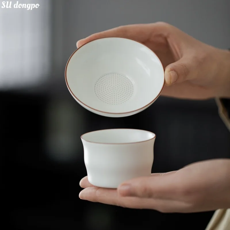 Matte-Finish-Fat-White-Integrated-Tea-Filter-Ceramic-Tea-Strainer-Fine ...