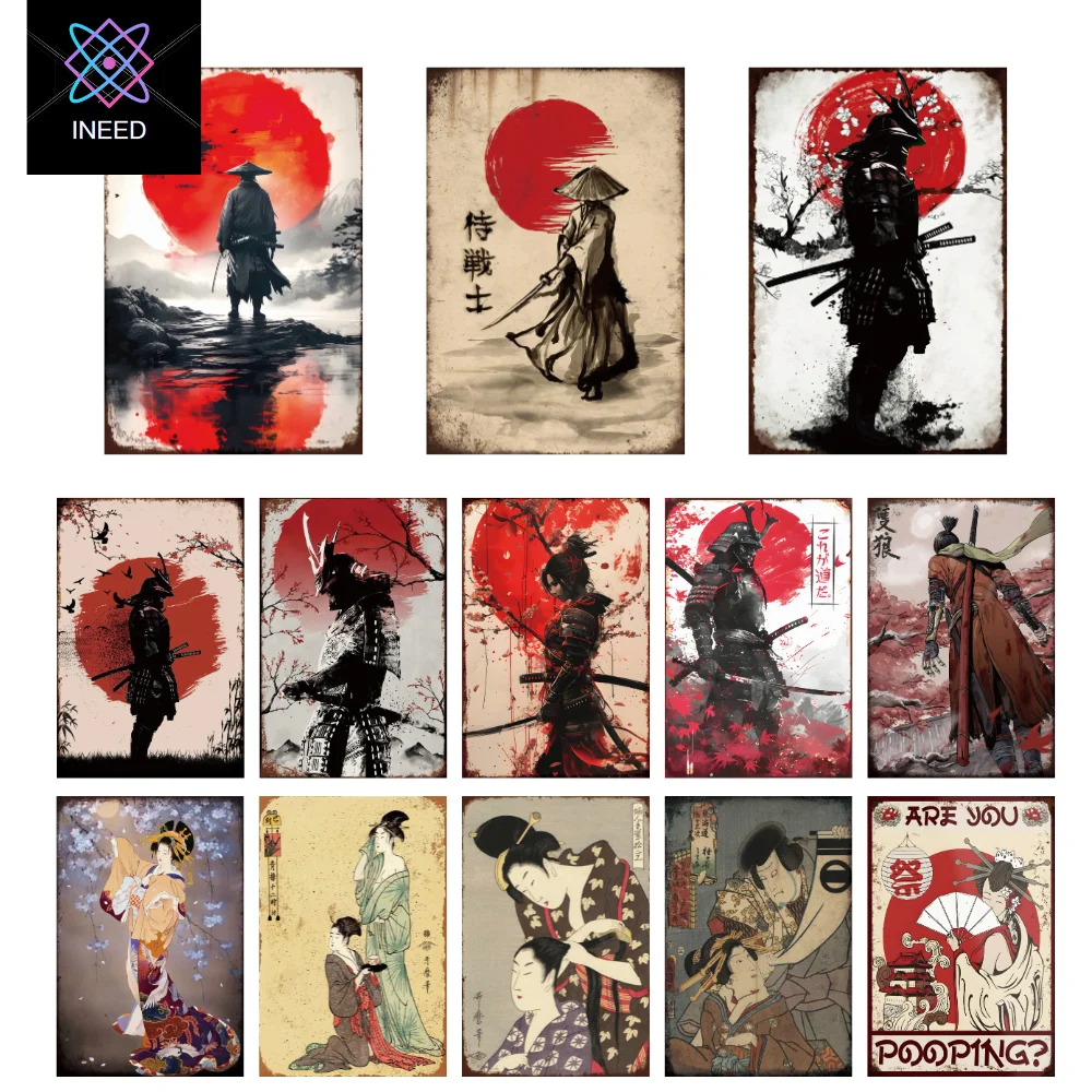 INEED-Japanese-Style-Vintage-Metal-Tin-Sign-Samurai-Poster-Plaque-Plate ...