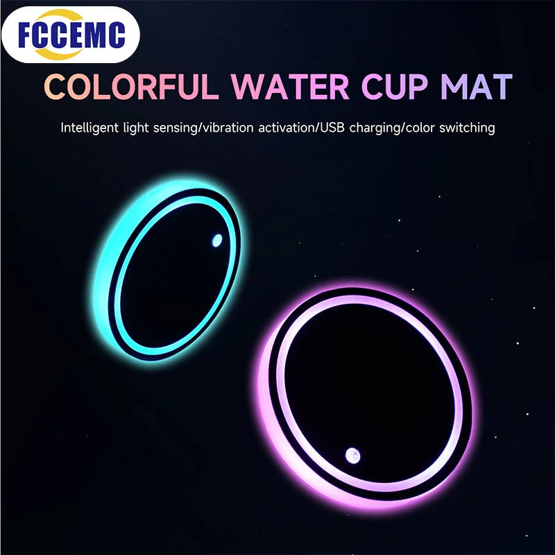 2pcs LED Car Cup Holder Light Car RGB Colors Cup Holder Pad Coasters ...