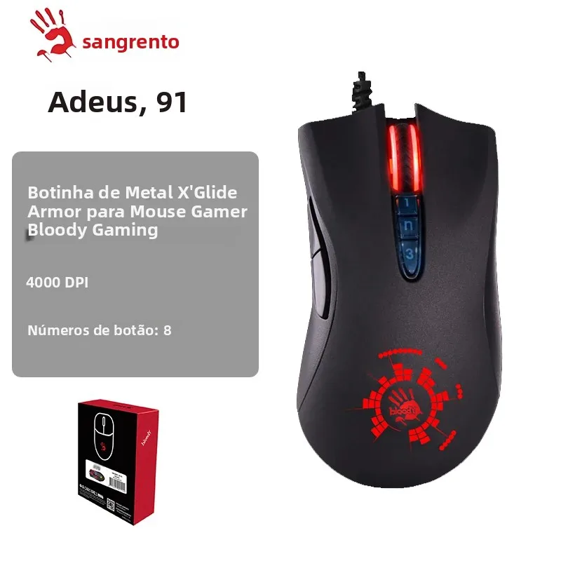 Mouse para jogos A4TECH Bloody A91, 4000 DPI, clique de arrasto, 1000 ...