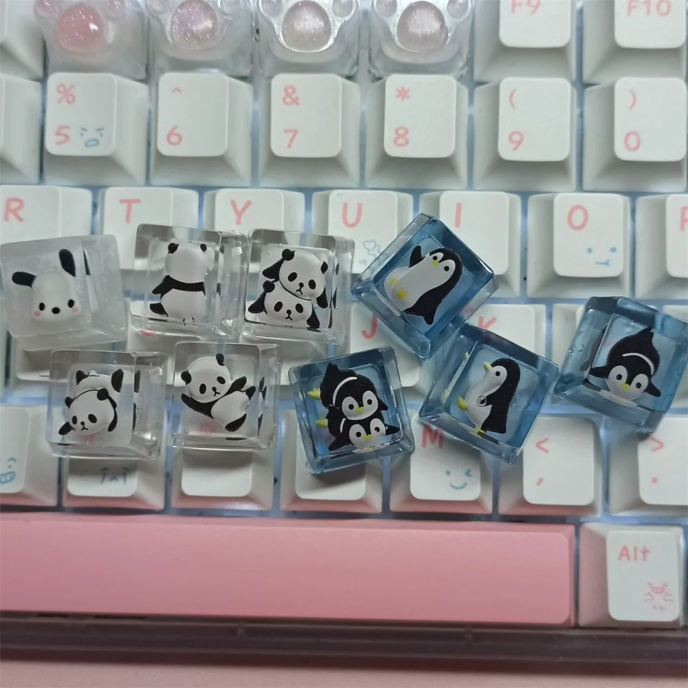Clear-Resin-Keycap-Gaming-Mechanical-Keyboard-Panda-Penguin-Transparent ...