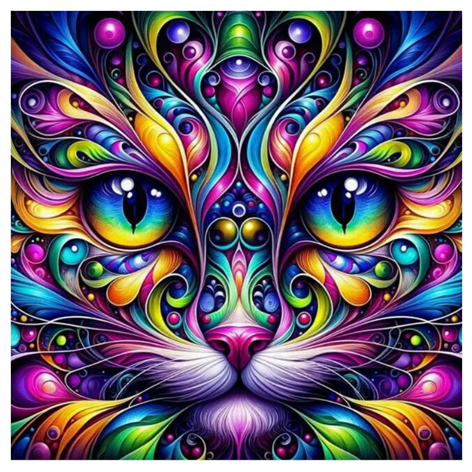 Colorful-Cat-Face-Full-Sqauer-Round-Diamond-Mosaic-Diamond-Painting-New ...
