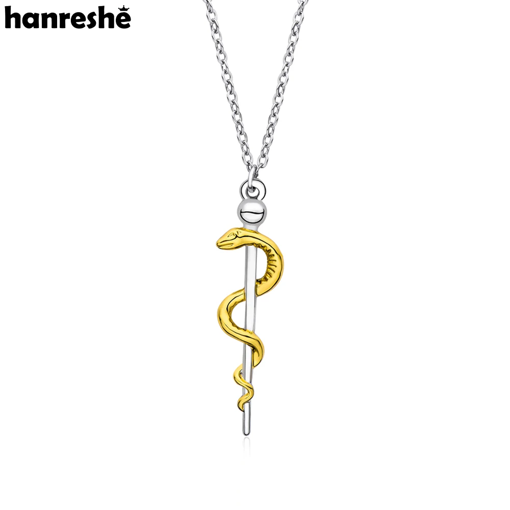 Hanreshe-Cl-ssico-Caduceus-Colar-Pingente-M-dico-Simples-Cobra-Rod ...