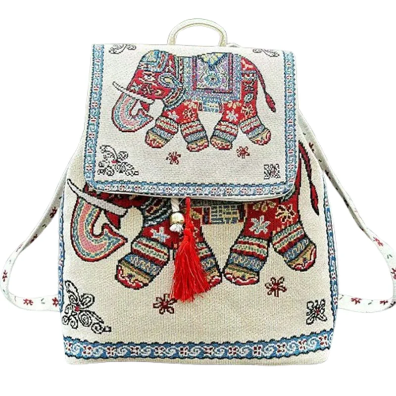 Embroidered Canvas Backpack for Women Cute Animal Floral Pattern ...