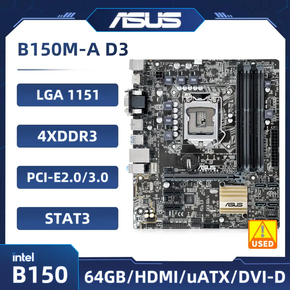 Asus-B150M-A-D3-Motherboard-LGA-1151-Intel-B150-4-DDR3-64GB-Core-i3 ...