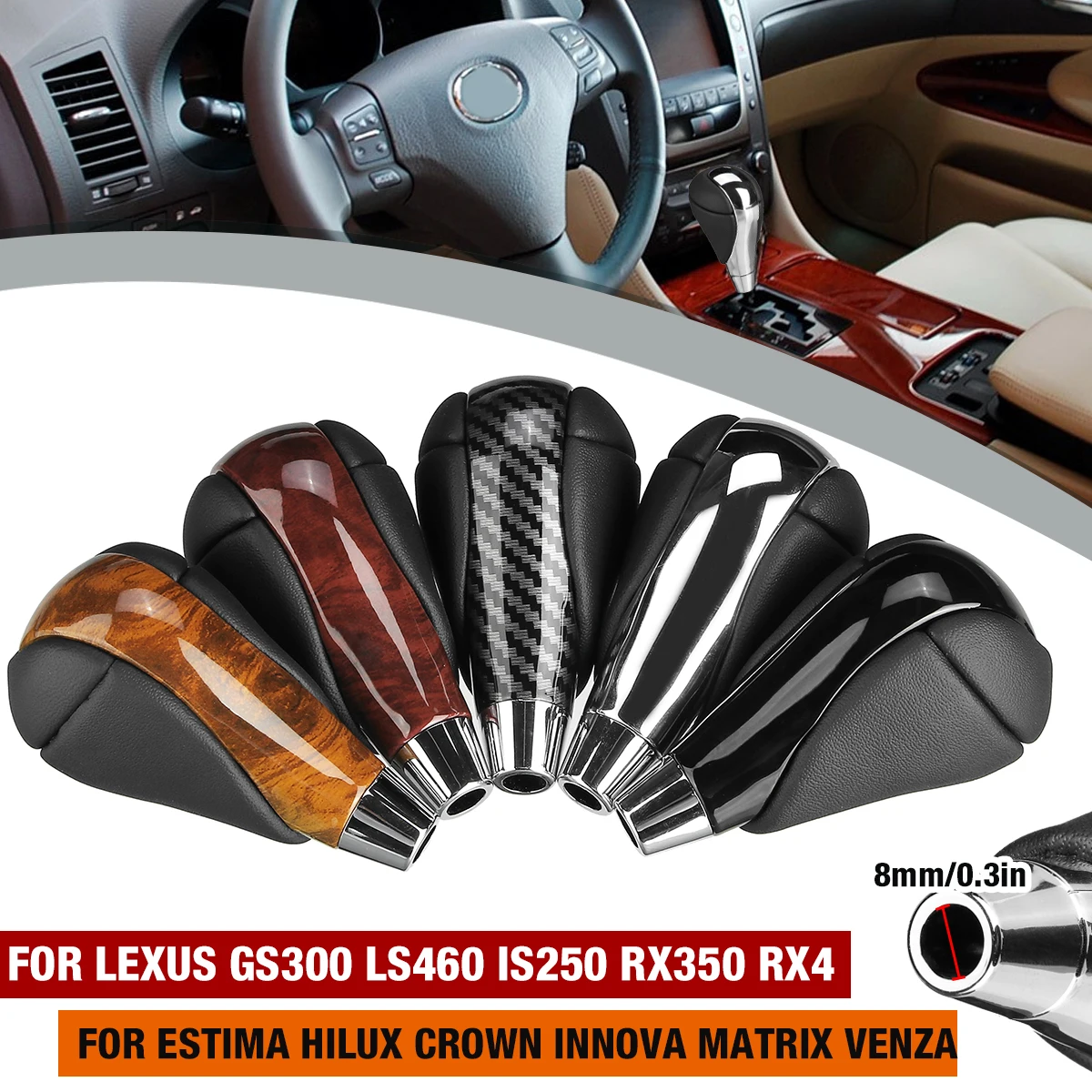 Gear Shift Knob PU Leather Shifter Lever Stick For Toyota Estima Hilux ...