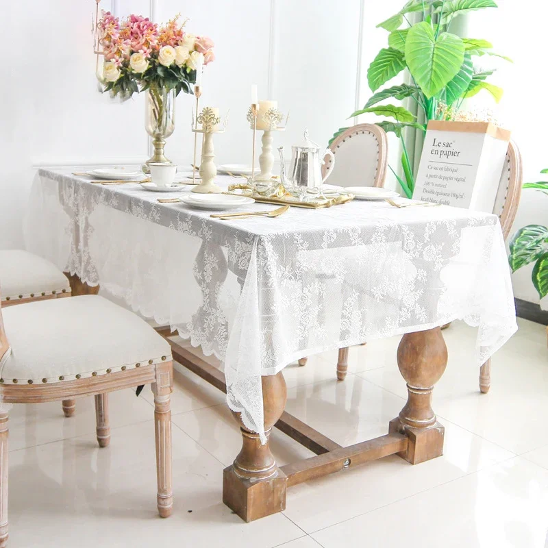 White Lace Tablecloth for Wedding Party Hotel Thin Light Table Cover ...