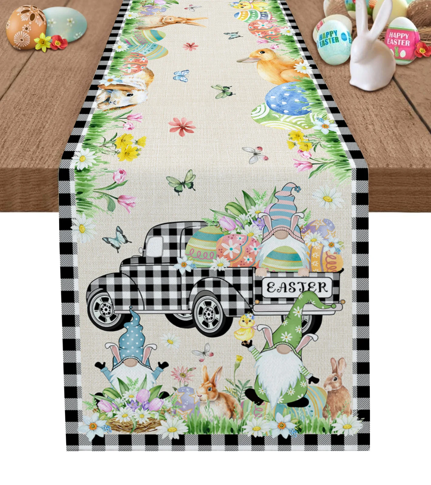 Easter-Gnome-Bunny-Egg-Truck-Flower-Table-Runner-Wedding-Dining-Table ...