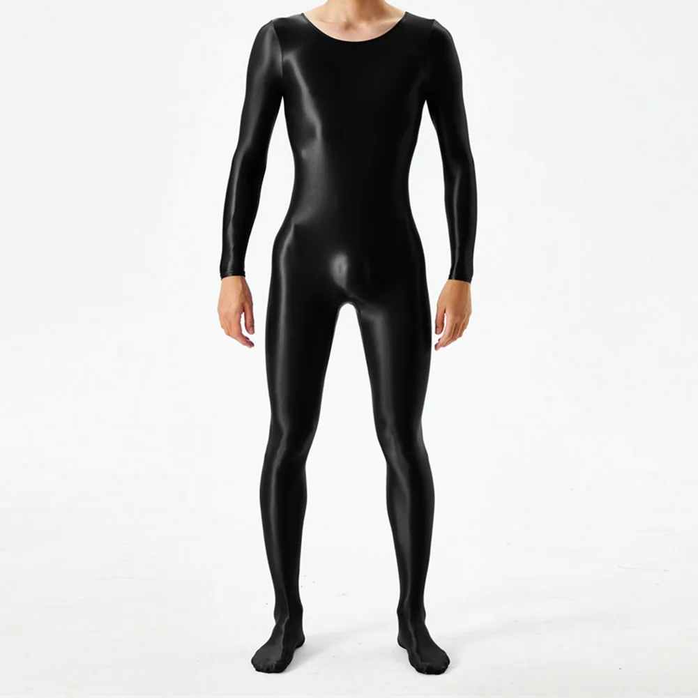 Bodysuit-for-Men-Glossy-Bodystocking-Long-Sleeve-Jumpsuit-Polyester ...