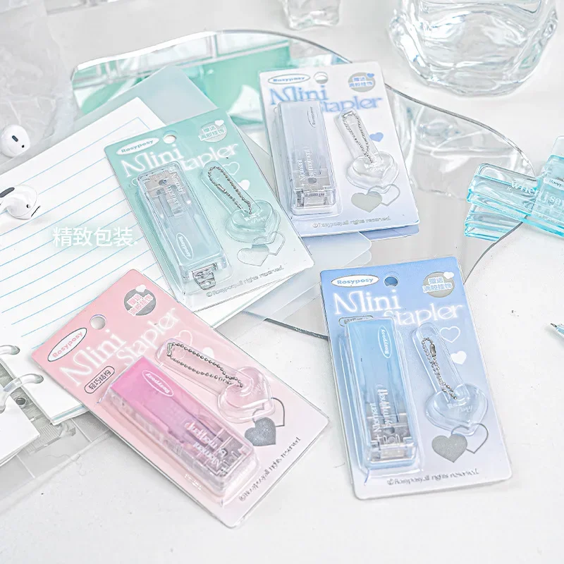 1 Piece Mini Stapler Staples Set for Student Transparent Gradient Color ...