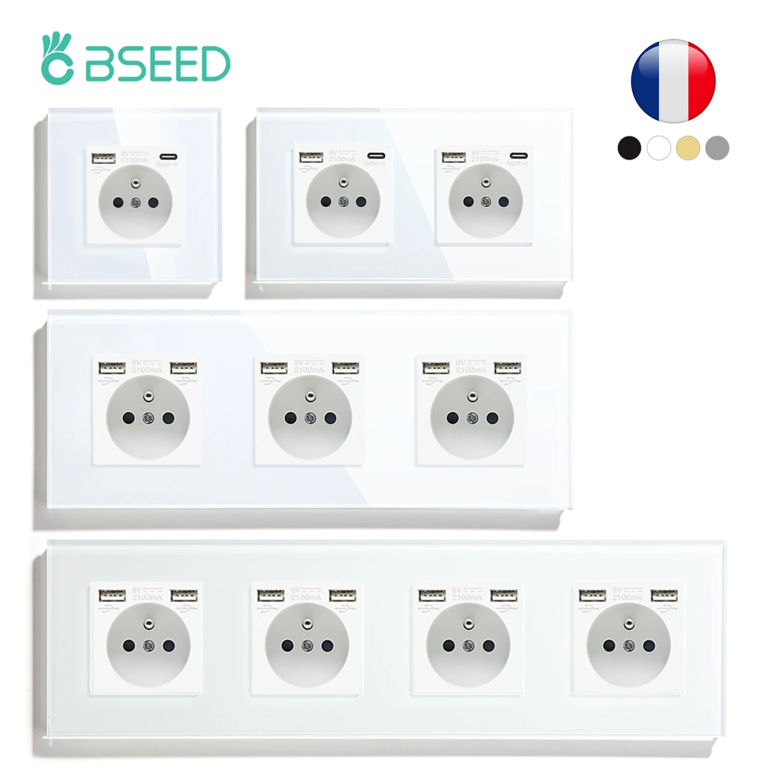 BSEED – prise murale française simple, Double prise de courant, Triple ...