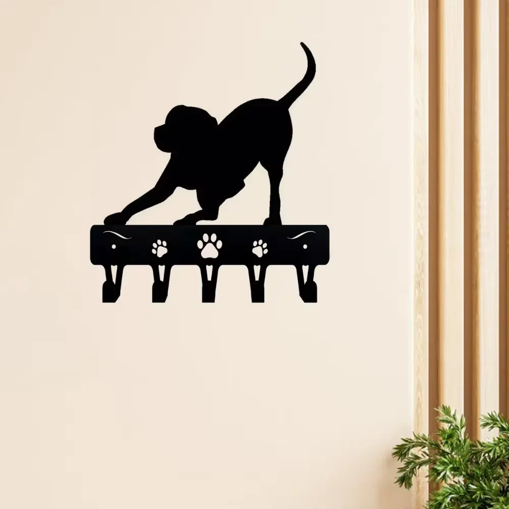 1pc Playful Pup Wall Mounted Key Rack & Dog Leash Hanger - Metal Art ...