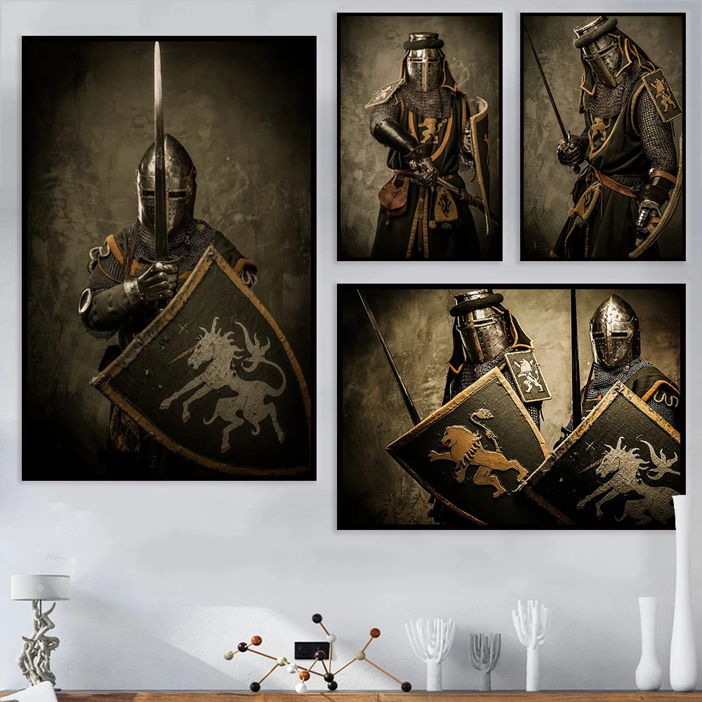 European Knight Poster Decoration Canvas Painting Vintage Minimalist ...