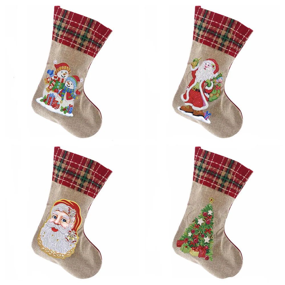 Bottes-de-no-l-en-lin-avec-peinture-diamant-bricolage-chaussettes-de-no ...