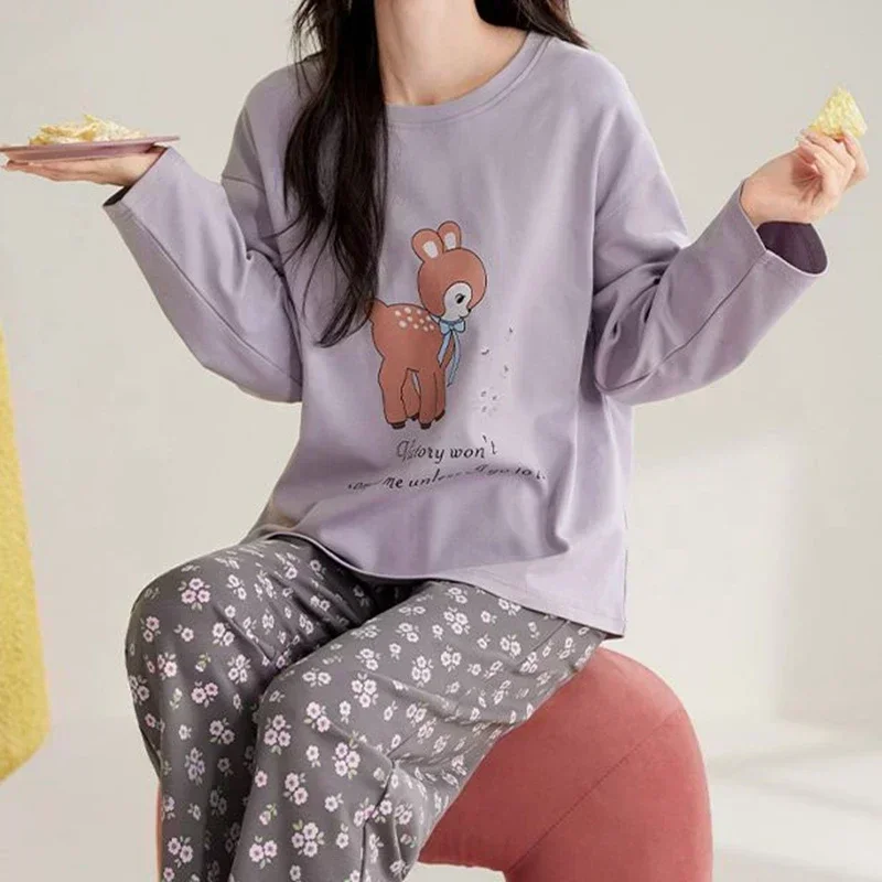 Spring Autumn Women Clothing Cotton Long Sleeves Sleepwear Casual Woman ...