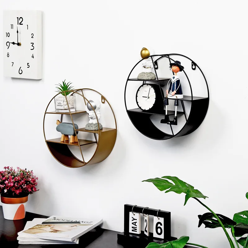 Nordic-Style-Storage-Shelf-Iron-Wall-Mounted-Round-Hexagonal-Organizer ...