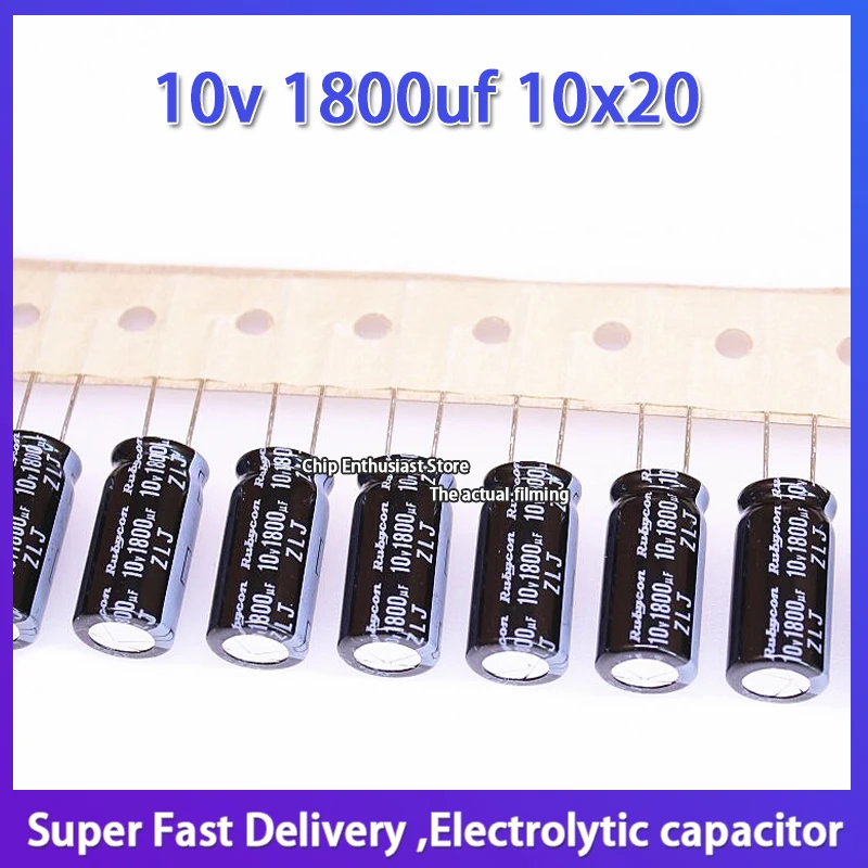 10pcs-Rubycon-imported-aluminum-electrolytic-capacitor-10v-1800uf-10x20-ruby-ZLJ-high-frequency ...