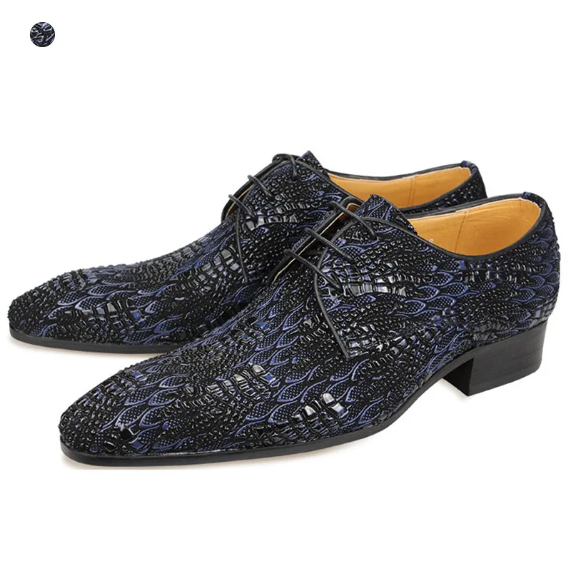 Pattern-Floral-lace-up-shoes-Luxury-Mens-Party-Blueblack-Dress-Pointed ...