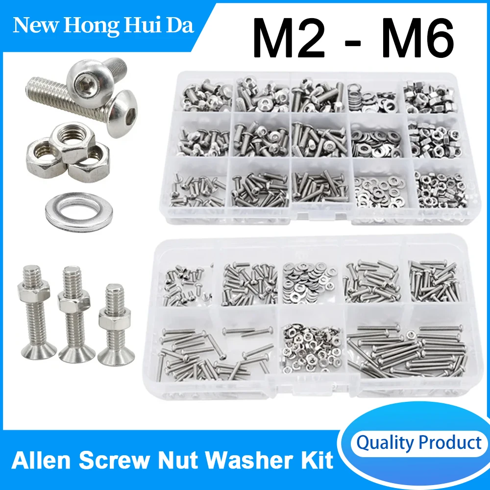 304-Stainless-Steel-Allen-Screw-Bolt-Nut-Washer-Set-With-Box-Metric ...