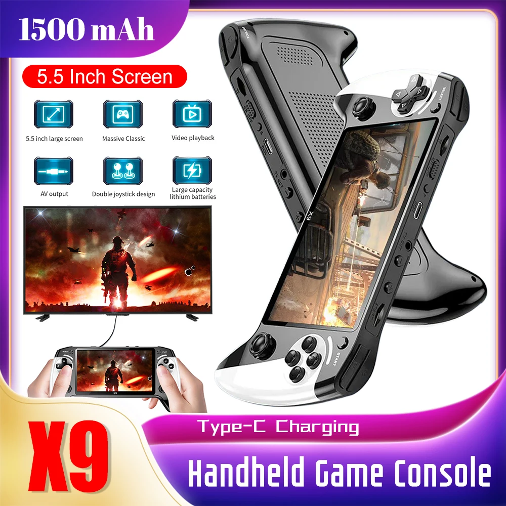 X9 Handheld Game Console Built-in 9 Classic Game Emulators 5.5Inch ...