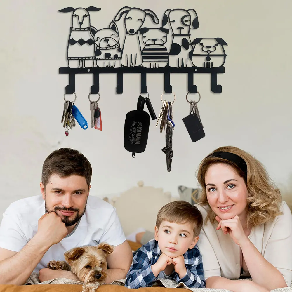 Decorative Dog Themed Iron Key Holder Wall Mount with 7 Hooks - Vintage ...