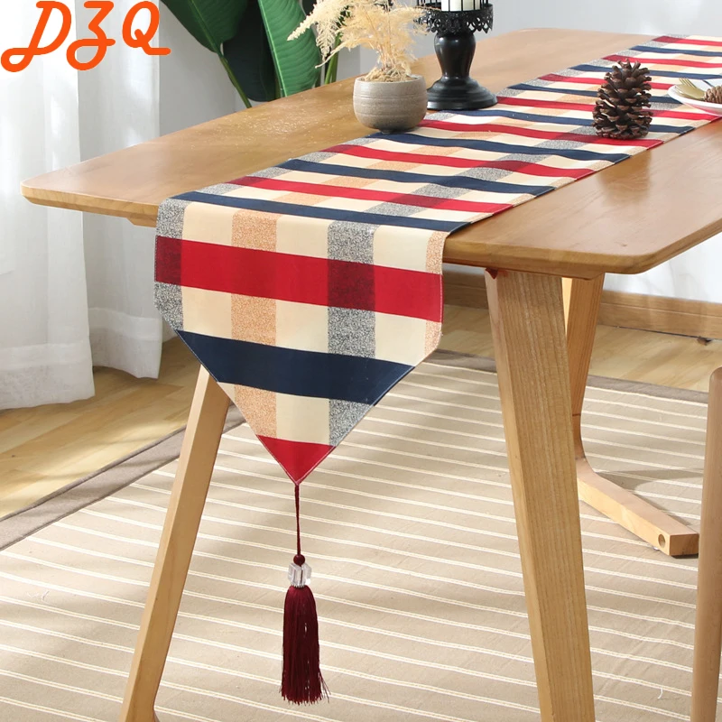 Vintage Fabric Red and Blue Checkered Table Runner Tassels Latticed ...