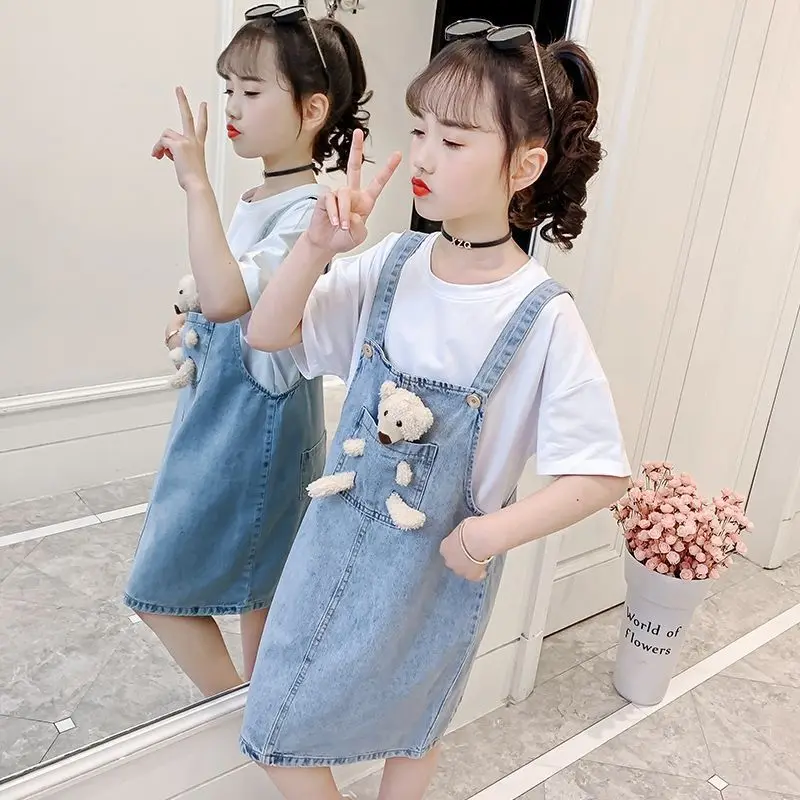 여름 어린이 티셔츠 작업복 청바지 데님 세트, 3 4 5 6 8 10 11 세, 큰 아이 소녀, 아기 옷, 점프수트 롬퍼 던거리 ...