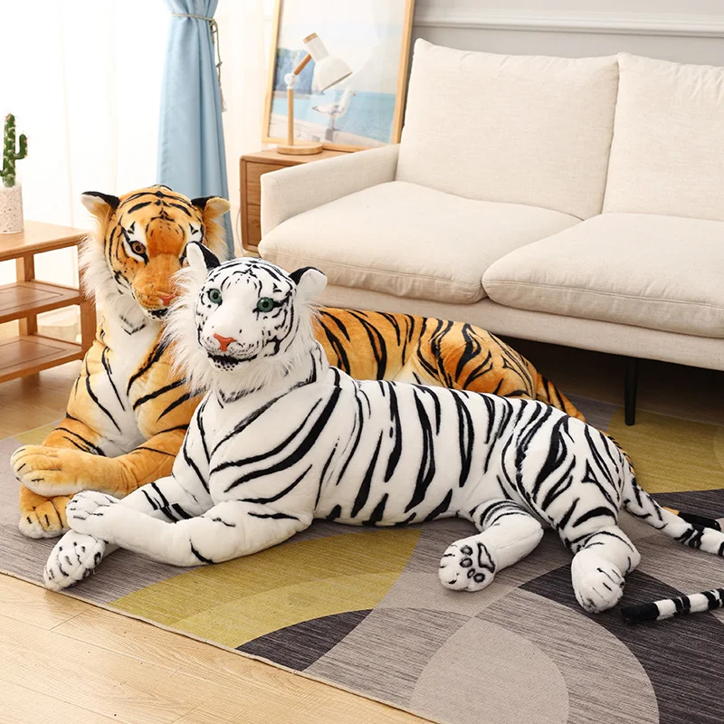 Lifelike Tiger Plush Toys Soft Wild Animals Simulation White Brown ...